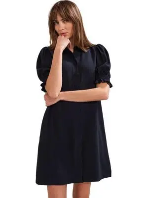 PHASE EIGHT Candice Scallop Detail Shirt Dress With Puff Sleeves - Navy