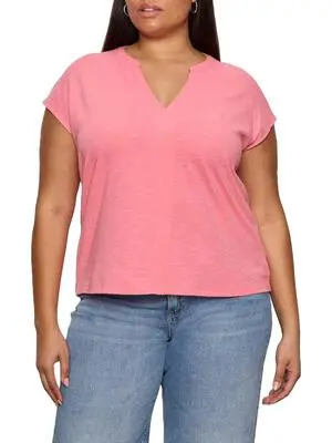 Sanctuary Organic Cotton Blend Split Neck T-shirt - Bloom Pink