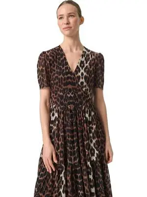 SOAKED IN LUXURY Slaldora Short Sleeve V-neck Wrap Dress - Leopard Pattern