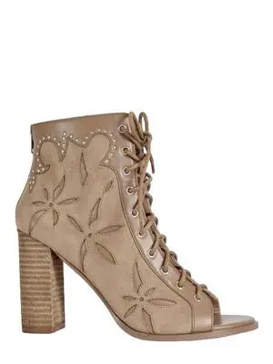 AZALEA WANG Mirona Peep-toe Lace-up Booties - Brown
