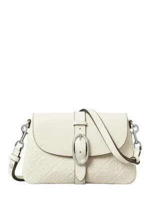 Tory Burch Small T Monogram Leather Shoulder Bag - Warm White