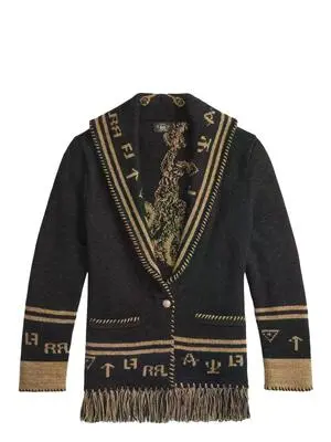 Ralph Lauren Fringed Jacquard Cardigan - Black