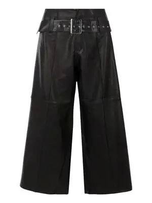 10 CORSO COMO Leather Wide-leg Trousers - Black