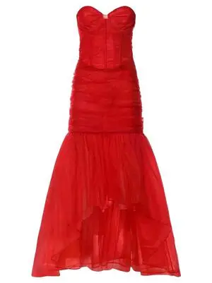 For Love & Lemons Sarafina Strapless Asymmetric Dress - Red