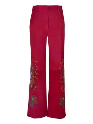 PAULA Embroidered Flare Trousers - Red