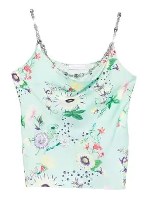 Rabanne Chain-detail Floral-print Top - Green