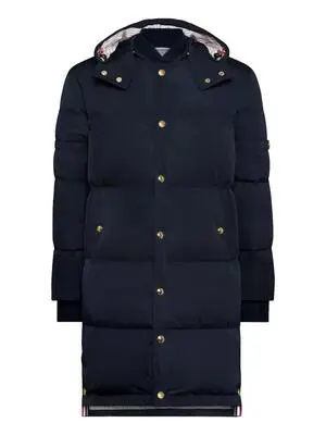 Thom Browne Hooded Button-fastening Coat - Blue