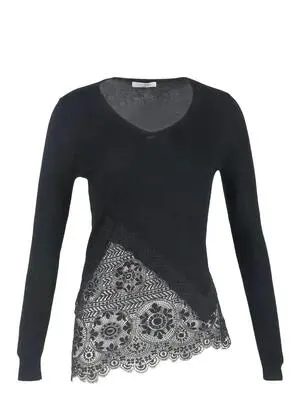 Sandro Lace-trimmed V-neck Sweater - Black
