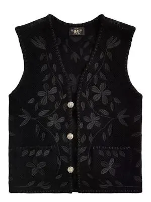 Ralph Lauren Floral Embroidered Waistcoat - Black