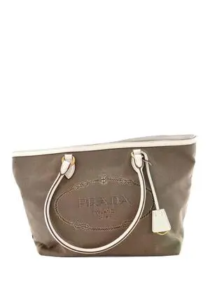 Prada Logo Canvas Medium Tote Bag - Brown