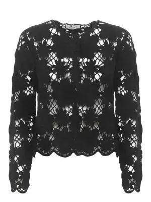 KANGRA Floral Mesh Cardigan - Black