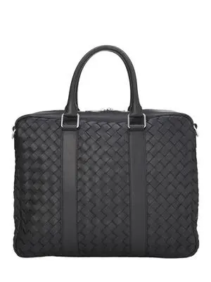 Bottega Veneta Intrecciato Leather Briefcase - Black
