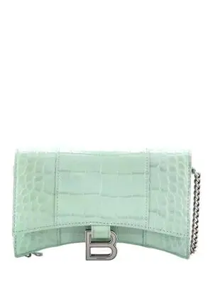 Balenciaga Hourglass Chain Wallet Crocodile Embossed - Green