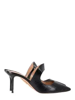 AQUAZZURA Croc-embossed Pointed-toe Mules - Black