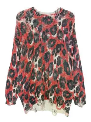 R13 Leopard-print Distressed Sweater - Red