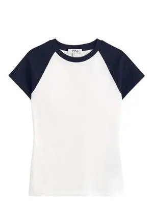 Cos Slim Cotton T-shirt With Raglan Sleeves - Navy