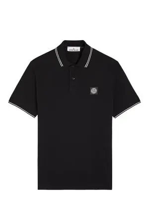 Stone Island Piqué Cotton Polo Shirt - Black