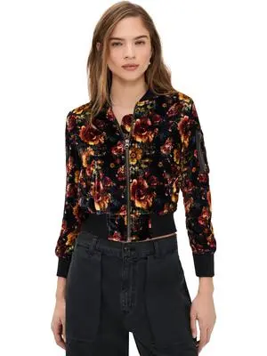 R13 Shrunken Floral Bomber Jacket - Orange Multi Floral