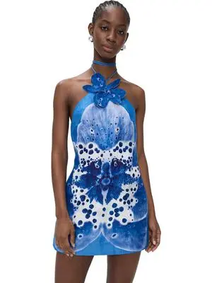AMUR Everlee Orchid Print Mini Dress - Cobalt Orchid