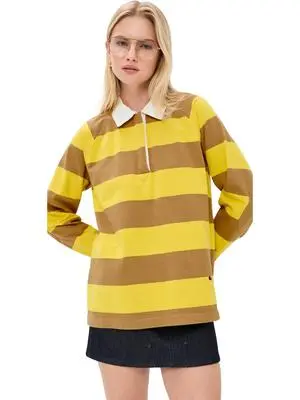 Clare V. Le Rugby Top - Khaki/bright Yellow