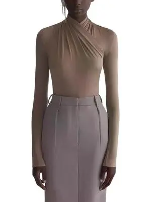 MUGLER Draped Long-sleeve Bodysuit - Neutrals