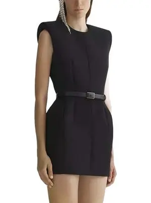 MUGLER Padded Shoulder Mini Dress - Black