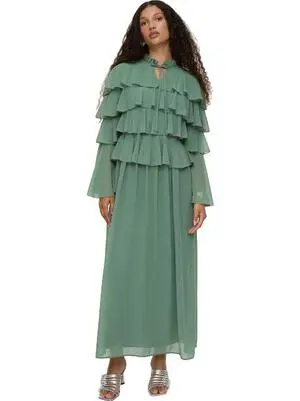 MARYISA Modest Ruffle Chiffon Maxi Dress - Green