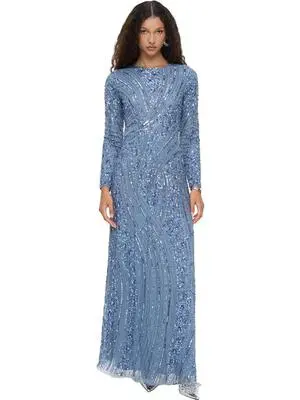 MARYISA Embellished Sequin Maxi Dress - Powder Blue