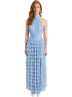 BEAUUT Ruffle Maxi Dress With Halter Neck