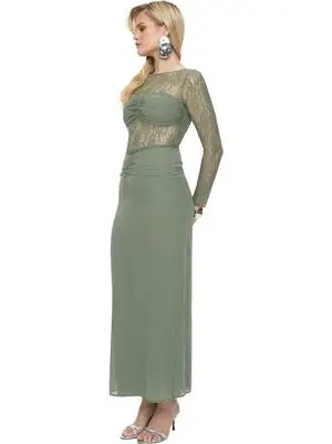 BEAUUT Chiffon Maxi Dress With Lace Bodice - Green