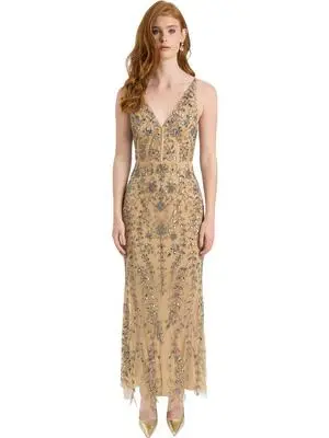 BEAUUT Embellished Sequin Beaded Corset Maxi Dress - Richmond