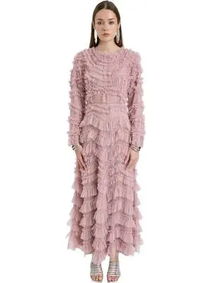 MARYISA Ruffle Maxi Dress - Frosted Pink
