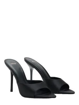Mango Satin Slide Sandal - Black