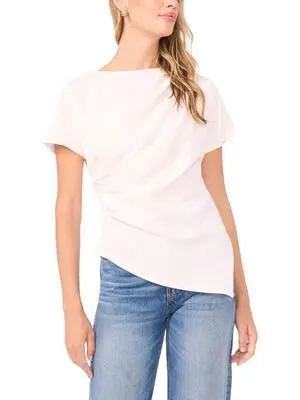 Vince Camuto Asymmetric Ruched Short Sleeve Top - Ultra White