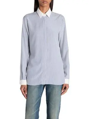 TOM FORD Striped Silk Button-up Shirt - Combo Blue/white