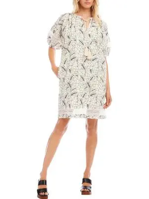 Karen Kane Floral Embroidered Tassel Cotton Dress - Cream