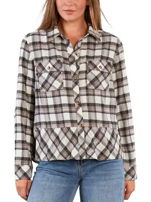 BILLY T Plaid Ruffle Peplum Button-up Shirt - Serene Plaid