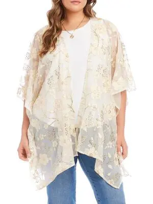Karen Kane Embroidered Floral Open Front Jacket - Off White