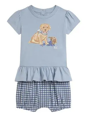 Ralph Lauren Puppy Cotton Graphic T-shirt & Gingham Shorts Set - Estate Blue
