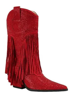 AZALEA WANG Greia Pointed Toe Western Boots - Red