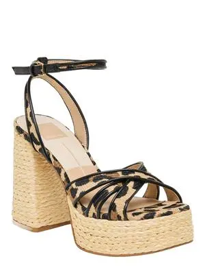 Dolce Vita Danila Piped Platform Sandal - Leopard Raffia
