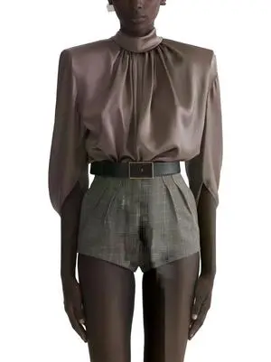MUGLER Draped High-neck Top - Neutrals