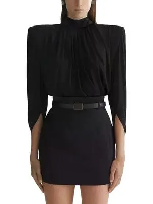 MUGLER High-neck Long-sleeve Top - Black