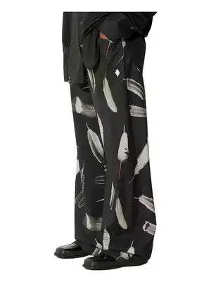 COUNTY OF MILAN Feather-print Wide Leg Trousers - Black