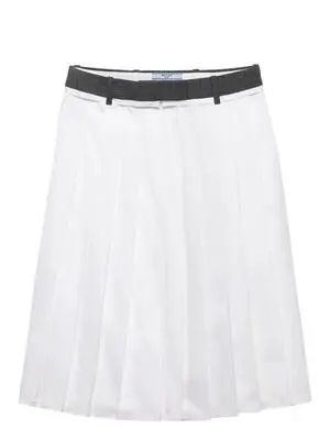 Prada Pleated Poplin Midi Skirt - White