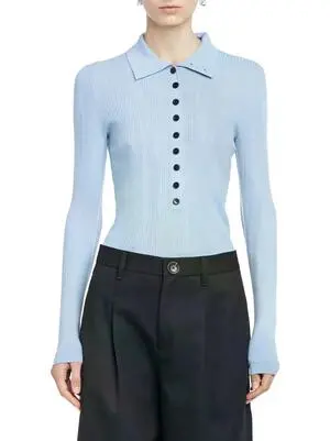 Maria Mcmanus Long-sleeve Button Polo Shirt - Blue