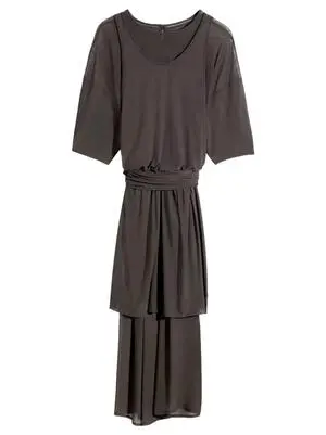 LEMAIRE Draped Mesh Double Layer Dress - Brown