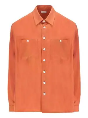 Saint Laurent Button Pocket Silk Shirt - Orange