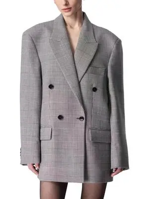 ARTICLE TEN Prince Of Wales Check Double-breasted Blazer - Grey