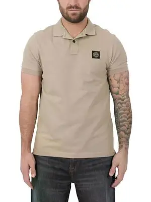 Stone Island Button-fastening Logo-patch Polo Shirt - Neutrals